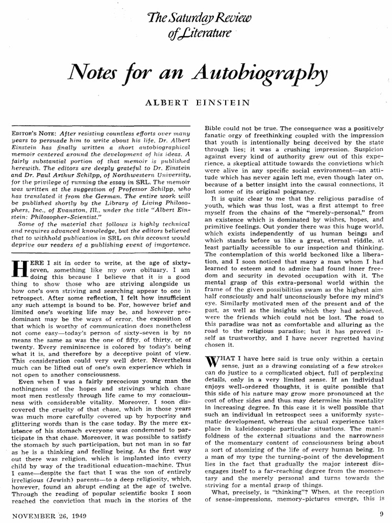 Einstein Autobiography | PDF | Spacetime | Time