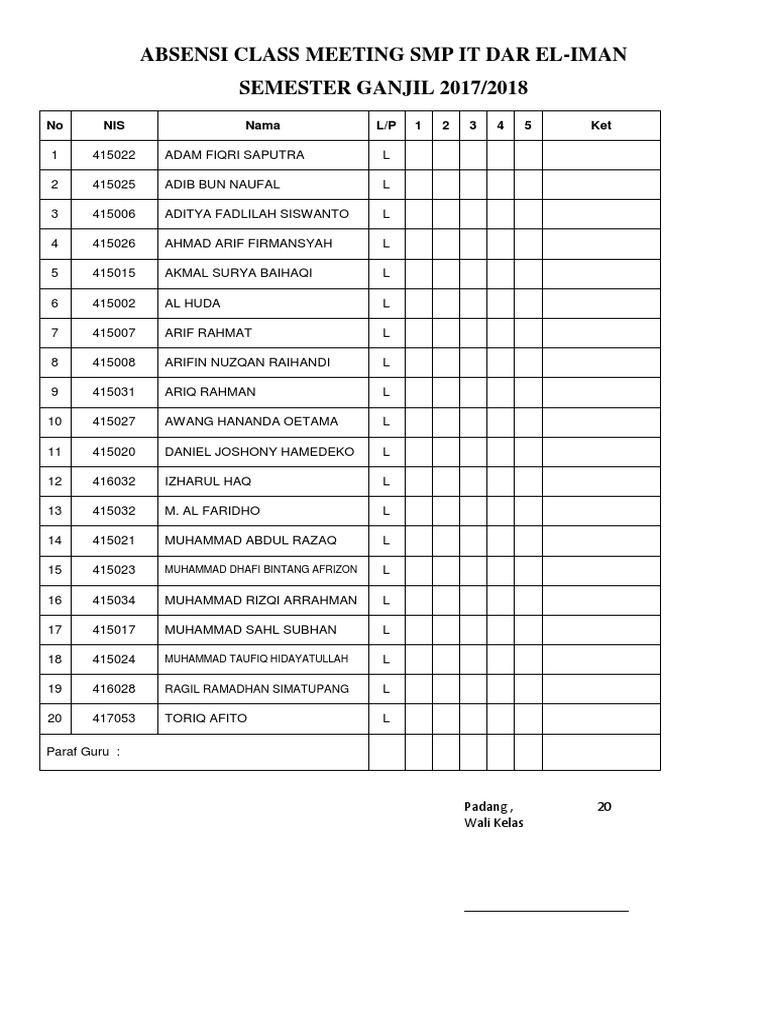 Absensi Class Meeting Ganjil | PDF