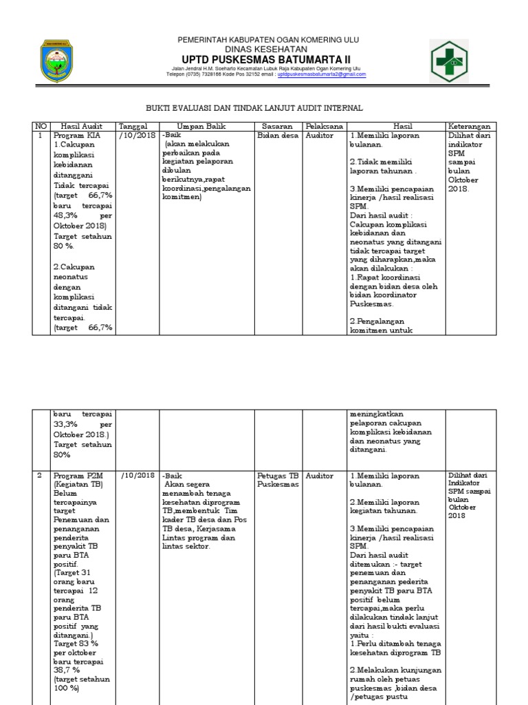 Bukti Evaluasi Dan Tindak Lanjut Audit Internal | PDF