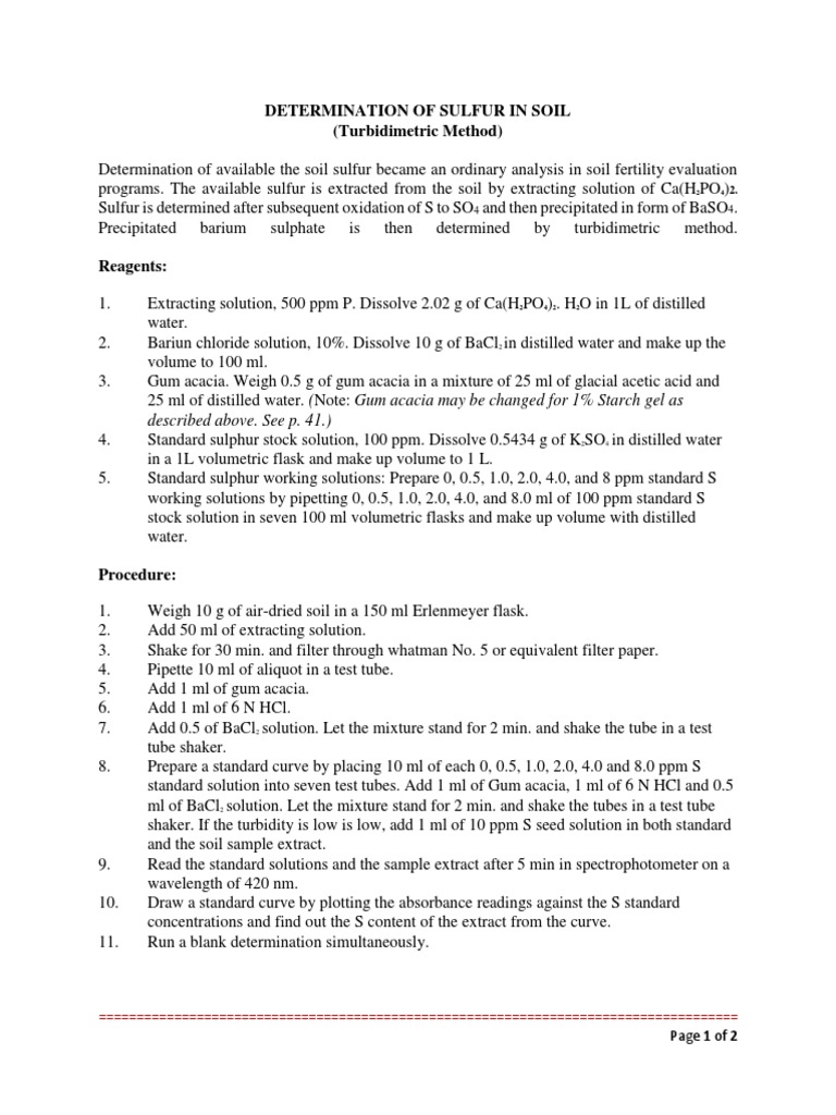 Determination of Sulfur in Soil | PDF | Sulfur | Solubility