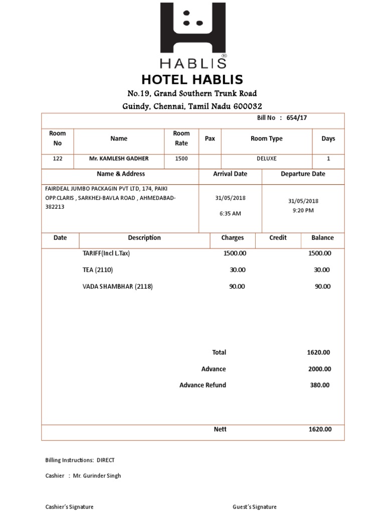 Udaipur Hotel Bill | PDF