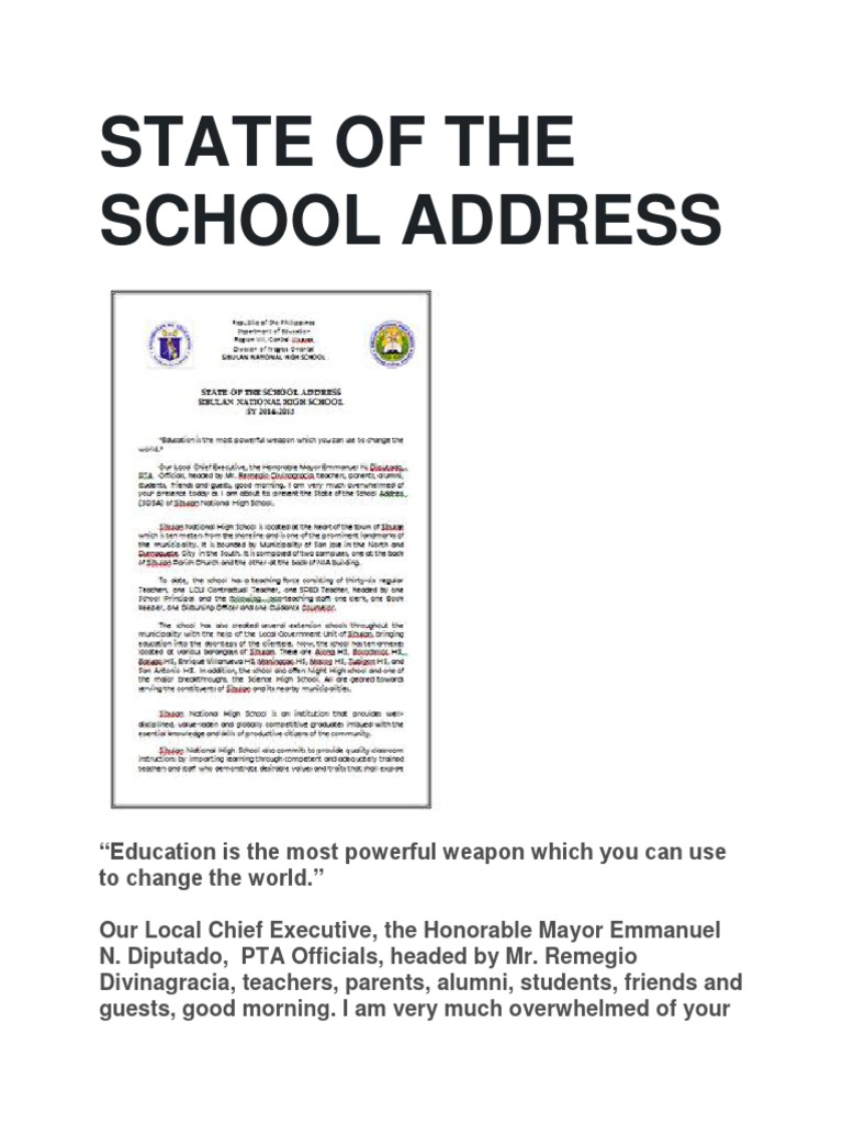 State of The School Address | PDF | Schools | Competition
