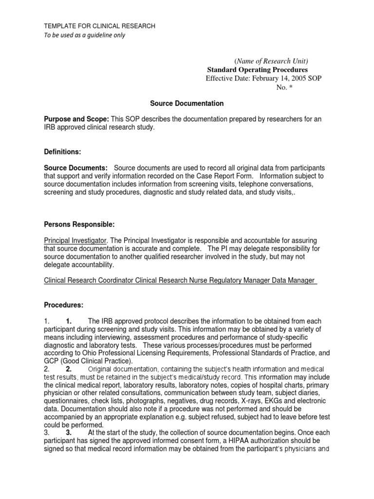 Clinical Research Source Document SOP | PDF | Clinical Trial ...