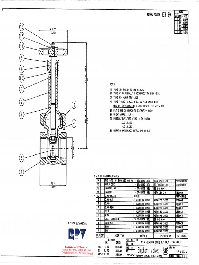 1in PN32 Gate SS Handwheel | PDF | Valve | Hydraulics