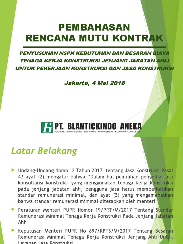 Presentasi Rencana Mutu Kontrak | PDF