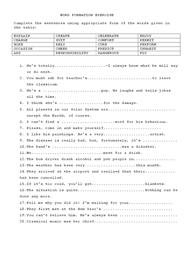 Word Formation Exercise with Answers | PDF | Career & Growth | Language ...