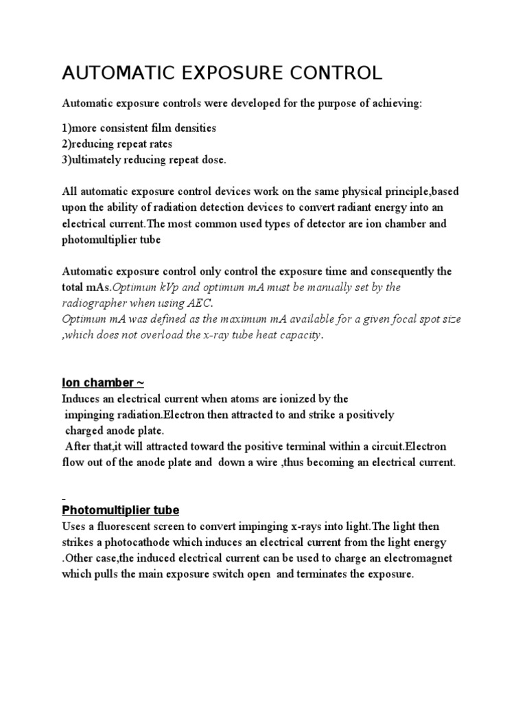 Automatic Exposure Control | PDF | Exposure (Photography) | Electric ...