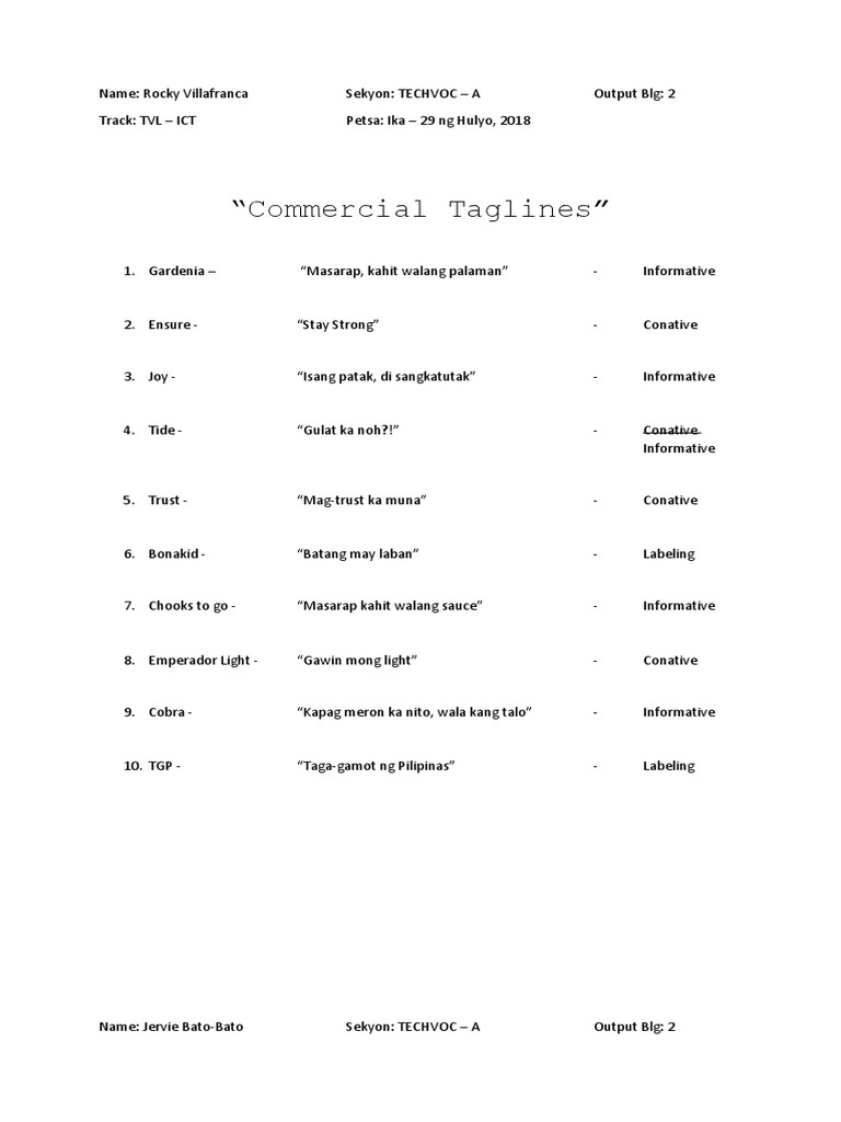 Commercial Taglines | PDF