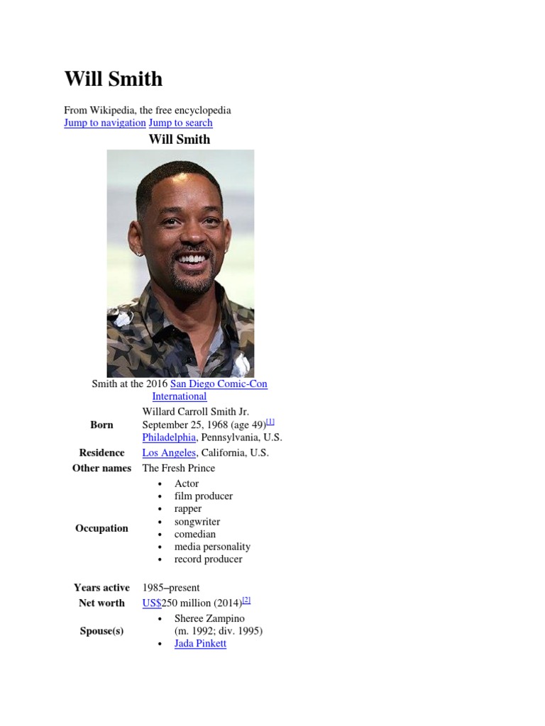 Will Smith - Wikipedia | PDF | Leisure | Entertainment (General)
