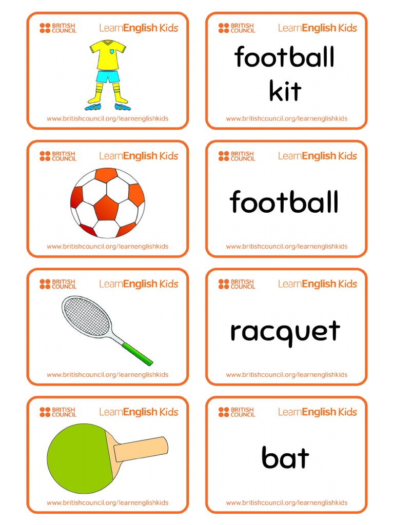 Flashcards Sports Equipment 2018 PDF | PDF