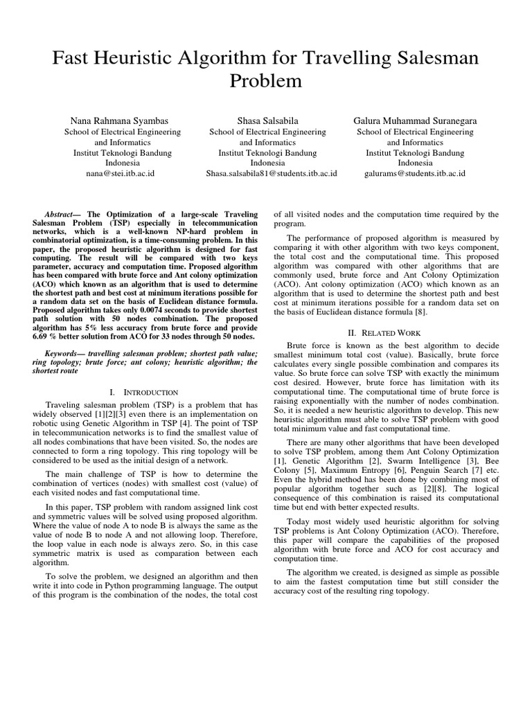 Fast Heuristic Algorithm For Travelling Salesman Problem | PDF | Computer Programming | Discrete ...