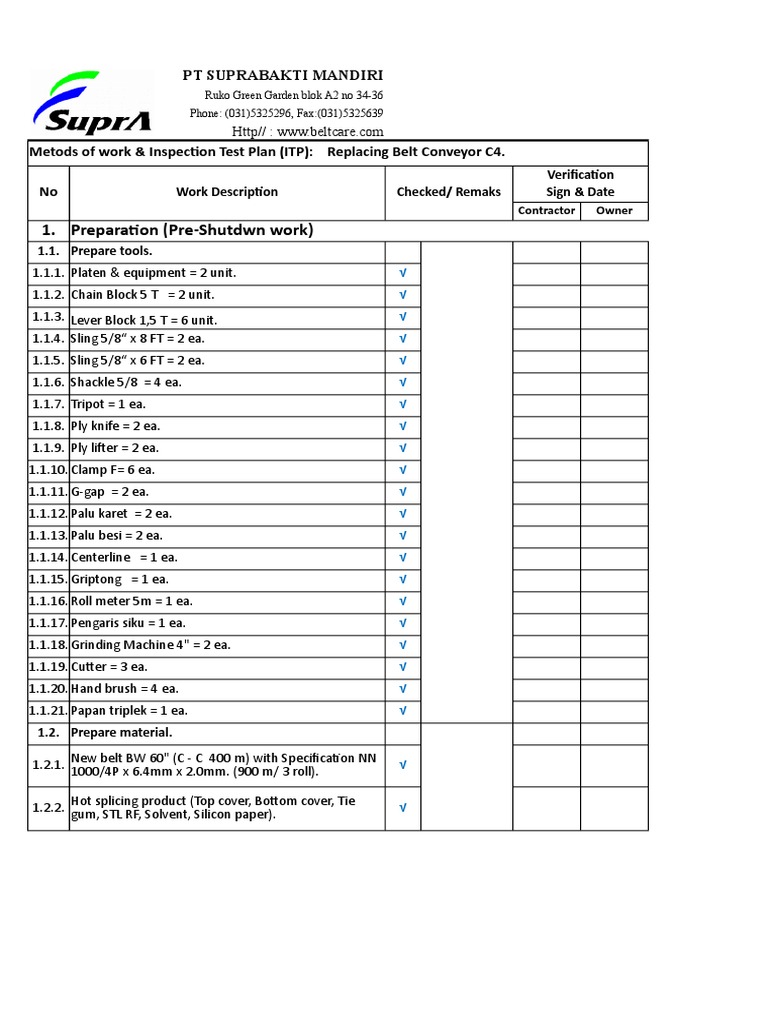 Method & ITP Replacing Belt C4 With Hot Splicing | PDF | Manufactured Goods | Nature