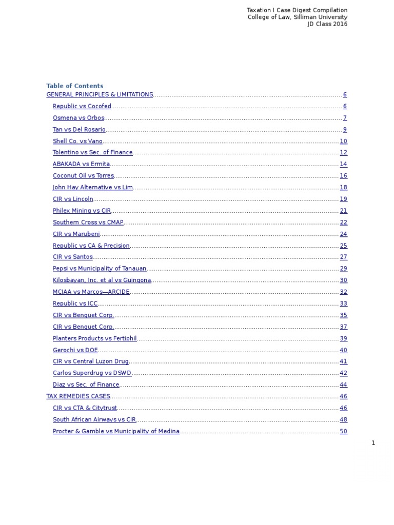 Taxation I Case Digest Overview | PDF | Tax Exemption | Value Added Tax