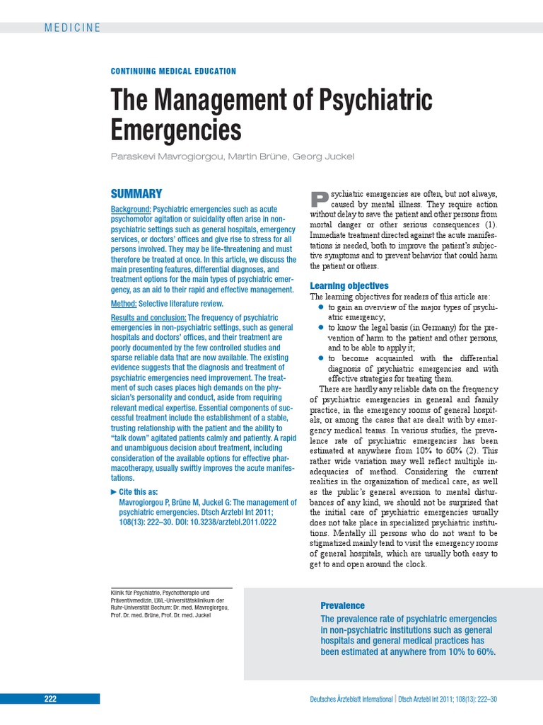 The Management of Psychiatric Emergencies: Medicine | PDF | Psychiatry ...