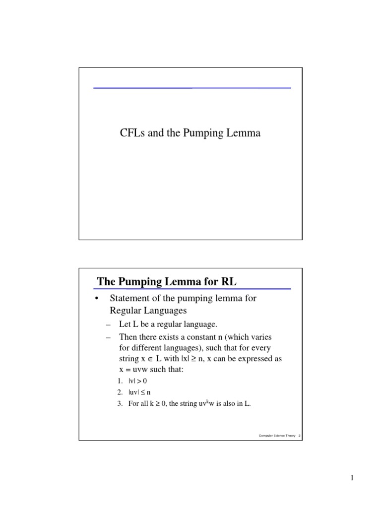 CFLs and Pumping Lemma Explained | PDF | Grammar | Applied Mathematics