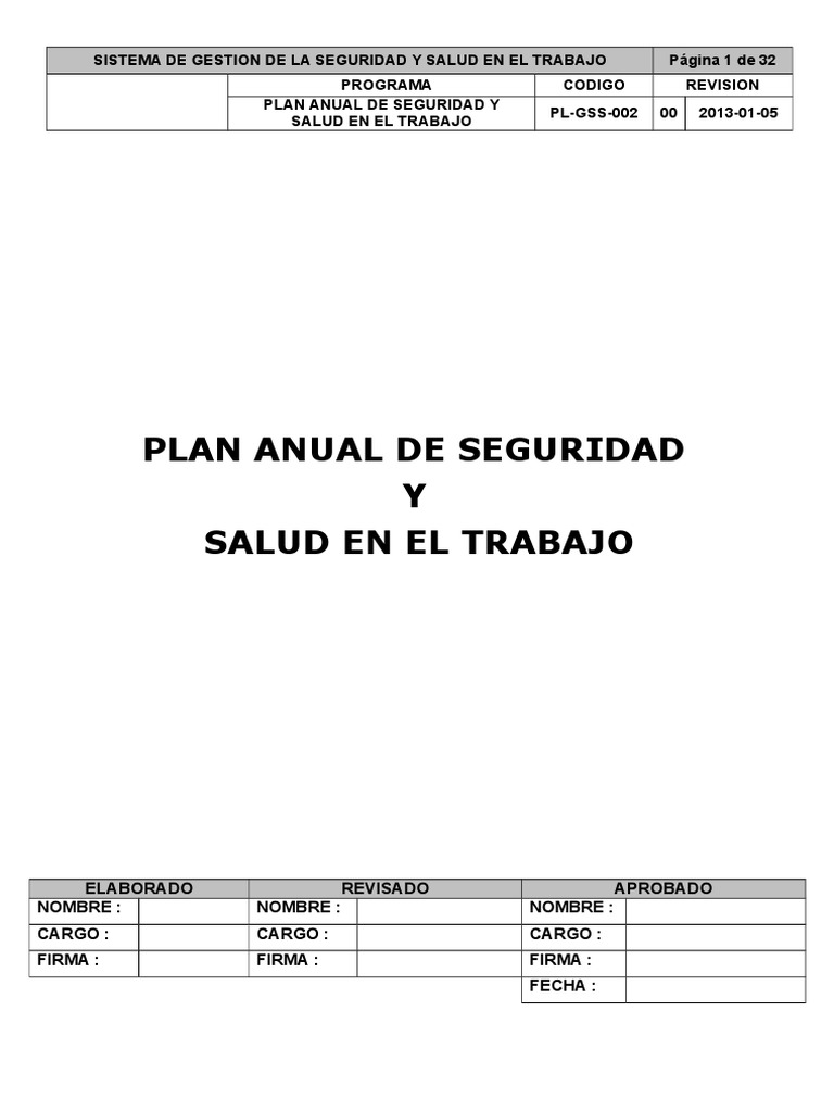 Modelo de Programa Anual de Seguridad | PDF | Planificación | Salud y ...