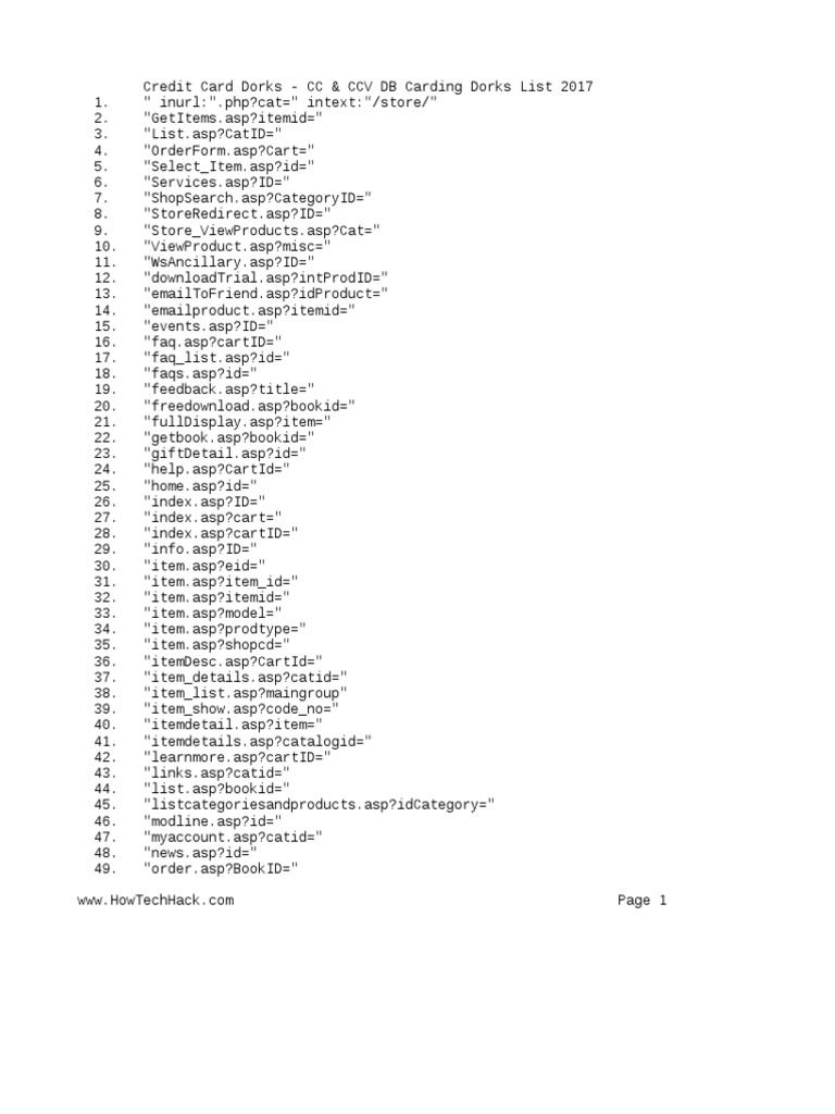 Credit Card Dorks CC CCV DB Carding Dorks List 2017 HowTechHack PDF | PDF | Computer Data ...