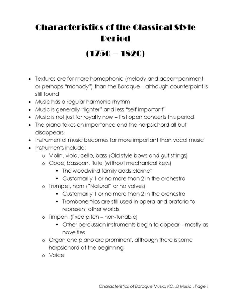 Characteristics of The Classical Period | PDF | Classical Period (Music ...