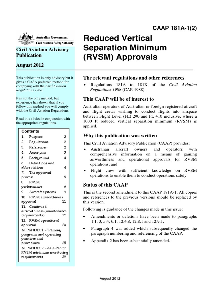 Reduced Vertical Separation Minimum (RVSM) Approvals | Download Free ...