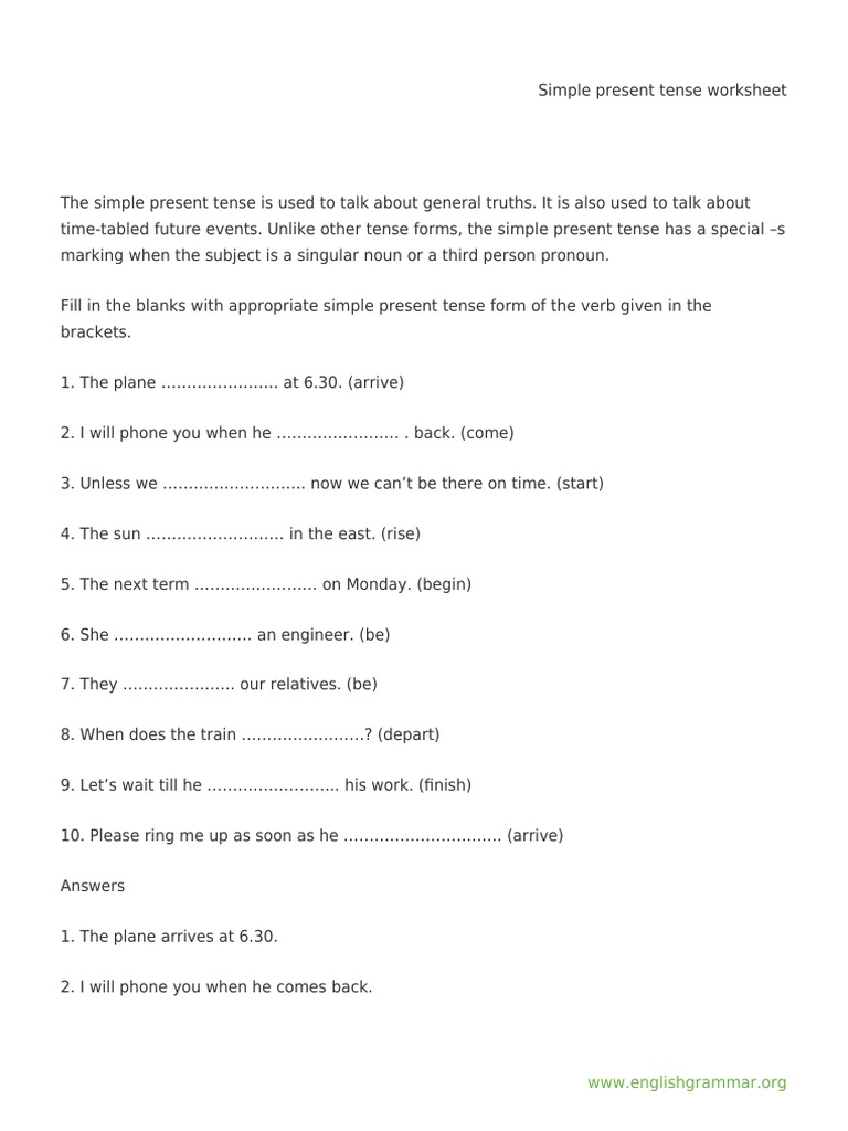 Simple Present Tense Worksheet | PDF | Foreign Language Studies