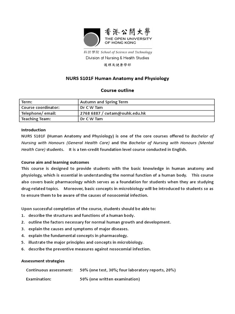 101F Course Outline 2013 | PDF | Human Body | Nursing