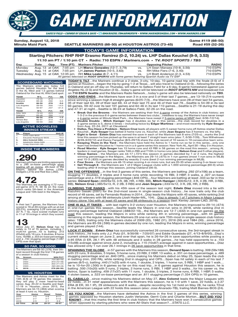 08.12.18 Game Notes | PDF | Home Run | Positions (Team Sports)