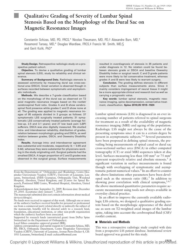 SCHIZAS Qualitative Grading | PDF | Magnetic Resonance Imaging | Back Pain