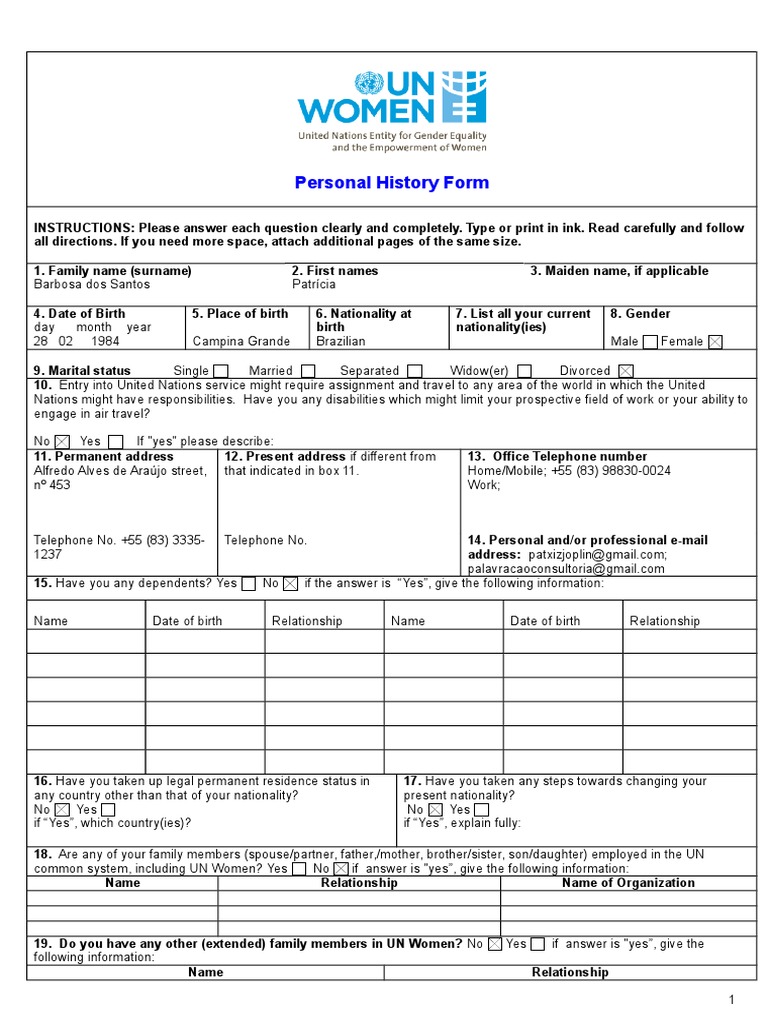 Personal History Form | PDF | Diploma | First Language