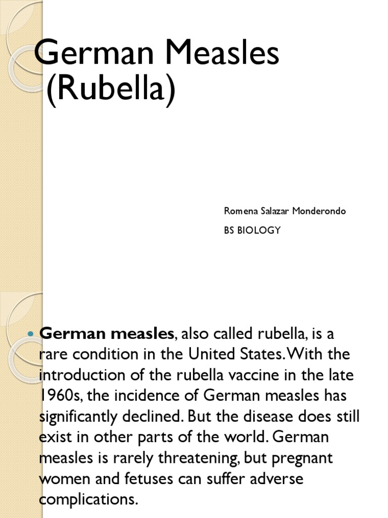 German Measles (Rubella) : Romena Salazar Monderondo Bs Biology | PDF ...