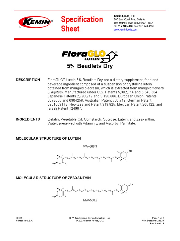 FloraGLO Specification Sheet | PDF | Foods | Nutrition