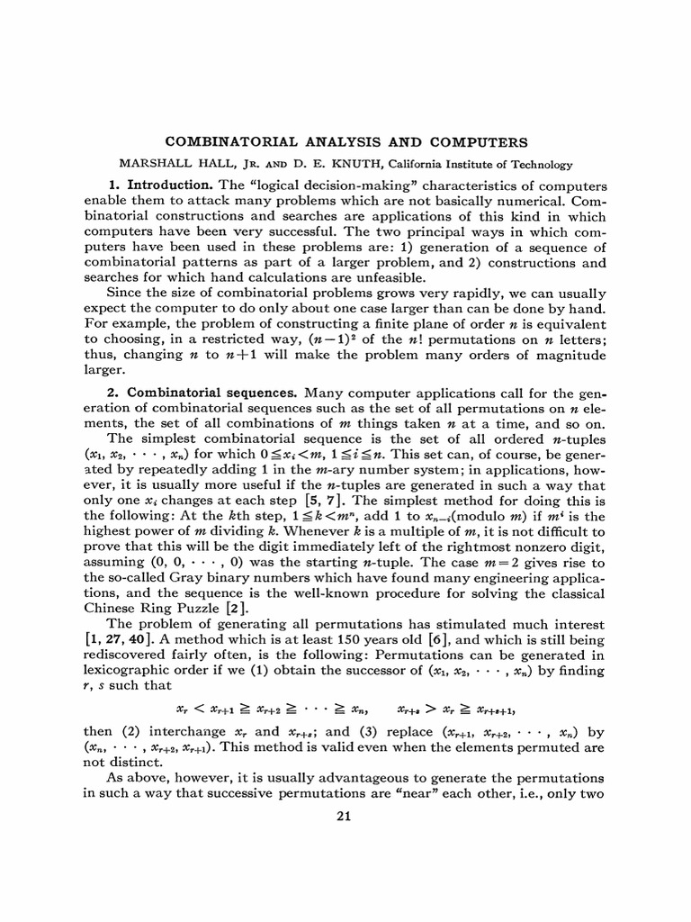 Combinatorial Analysis and Computers | PDF