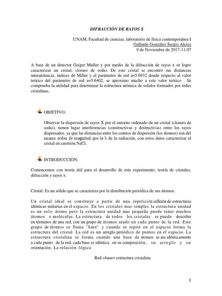DIFRACCIÒN DE RAYOS X (Informe) | PDF | Cristalografía de rayos X ...