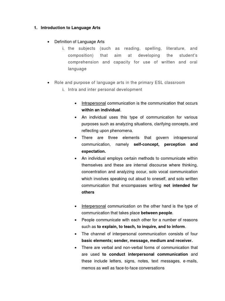 Introduction To Language Arts | PDF | Interpersonal Communication ...