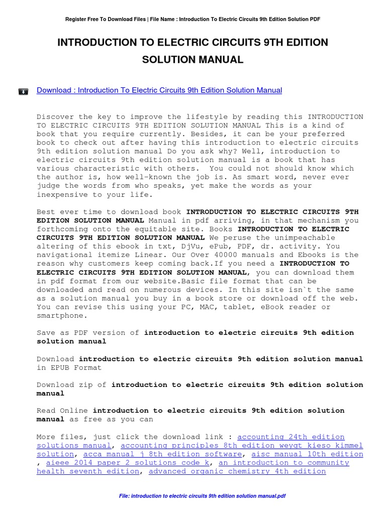 Introduction To Electric Circuits 9th Edition Solution Manual | PDF | E Books | Digital Technology