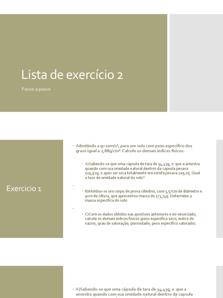 AULA 5.5 EXTRA MS1 - Lista de Exercício 2 | PDF | Umidade | Densidade