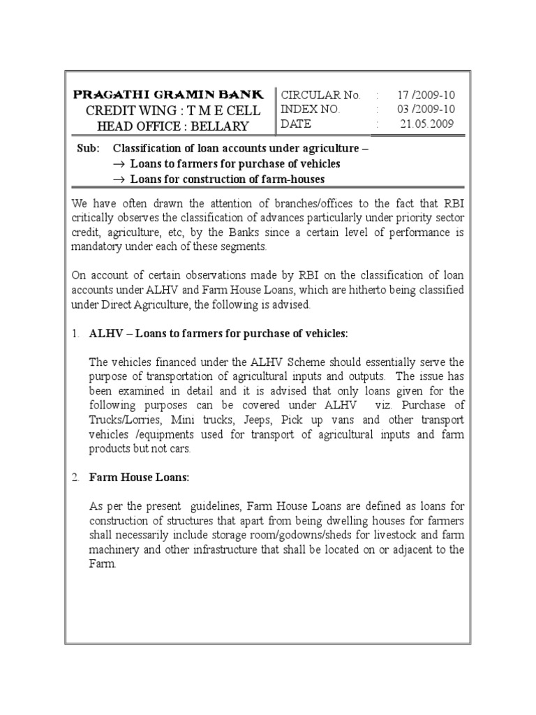 Loan Classification Guidelines for Agriculture | PDF | Farms | Farmer