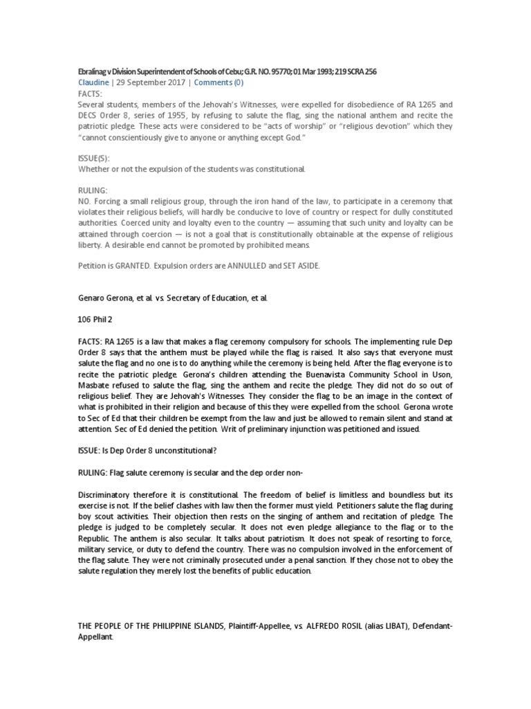 Religious Freedom vs Compulsory Flag Ceremony: A Discussion of Two ...