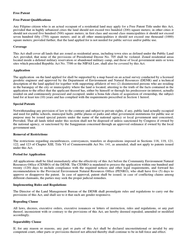 Free Patent (Agricultural) | PDF | Patent | Government