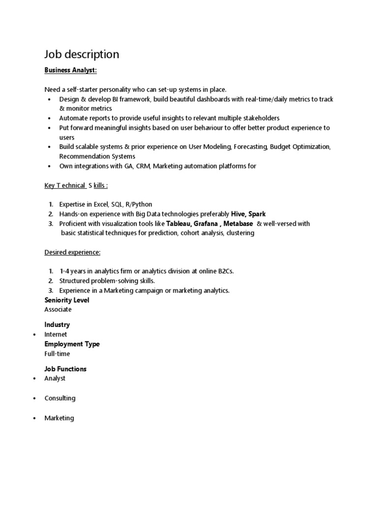 Job Description: Business Analyst | PDF