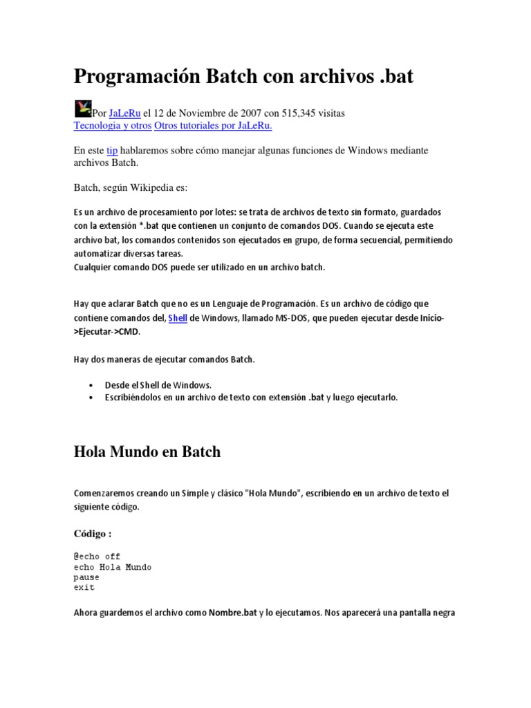 Programación Batch Con Archivos | PDF | Ingeniería Informática ...
