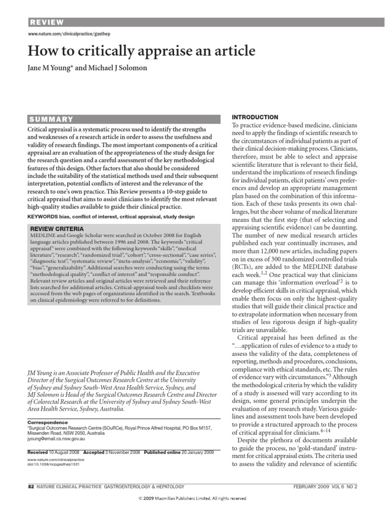 How To Critically Appraise An Article | PDF | Randomized Controlled Trial | Evidence Based Medicine