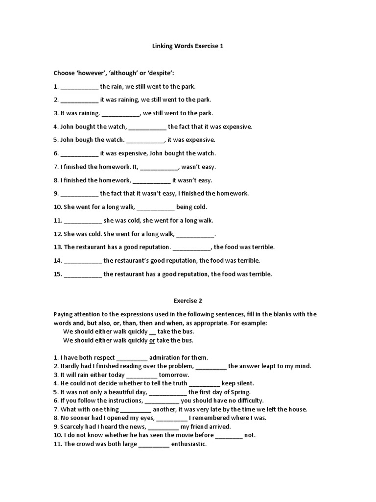 Linking Words Exercise 1 | PDF | Cognitive Science
