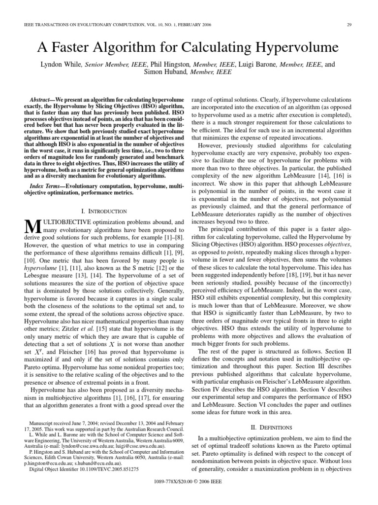 A Faster Algorithm For Calculating Hypervolume Pdf Pdf Time Complexity Mathematical 