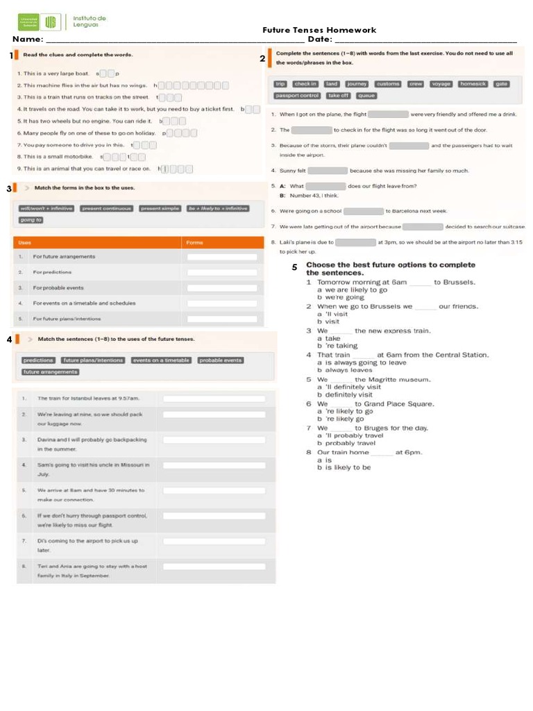 Future Tenses Homework Worksheet | PDF