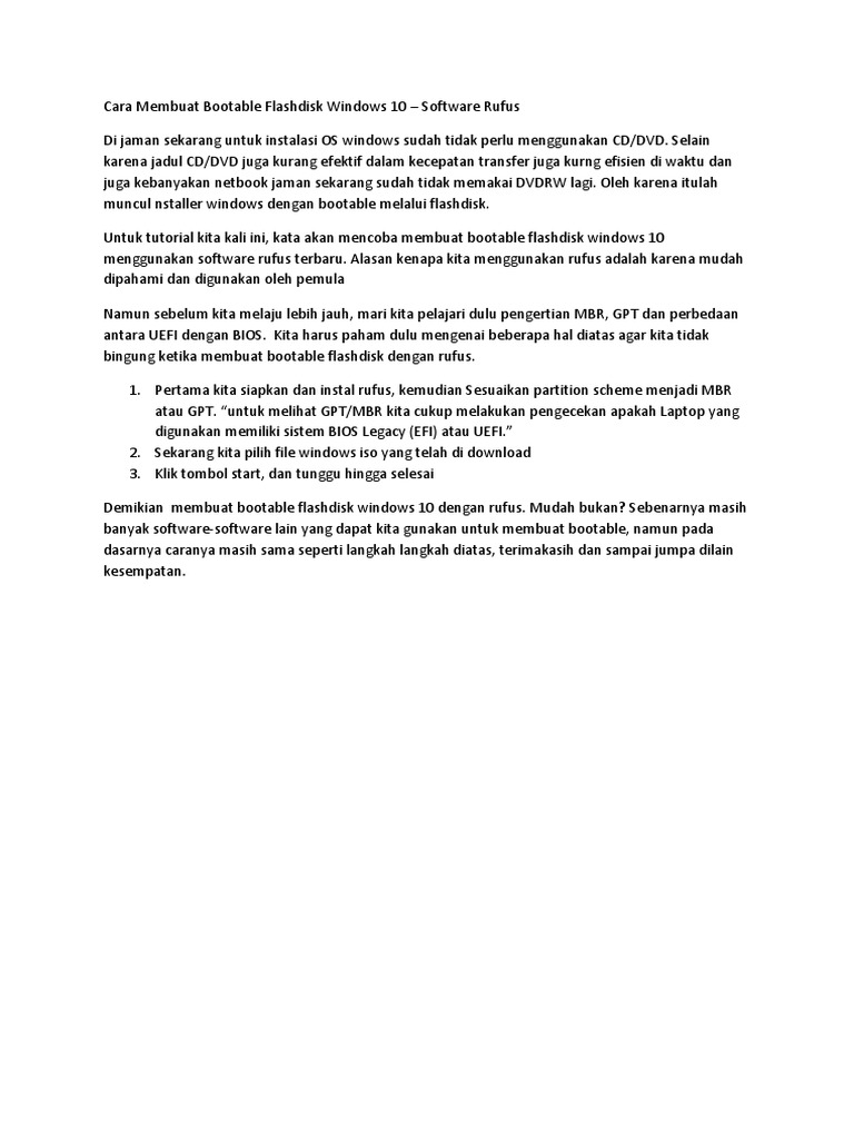 Cara Membuat Bootable Flashdisk Windows 10 | PDF