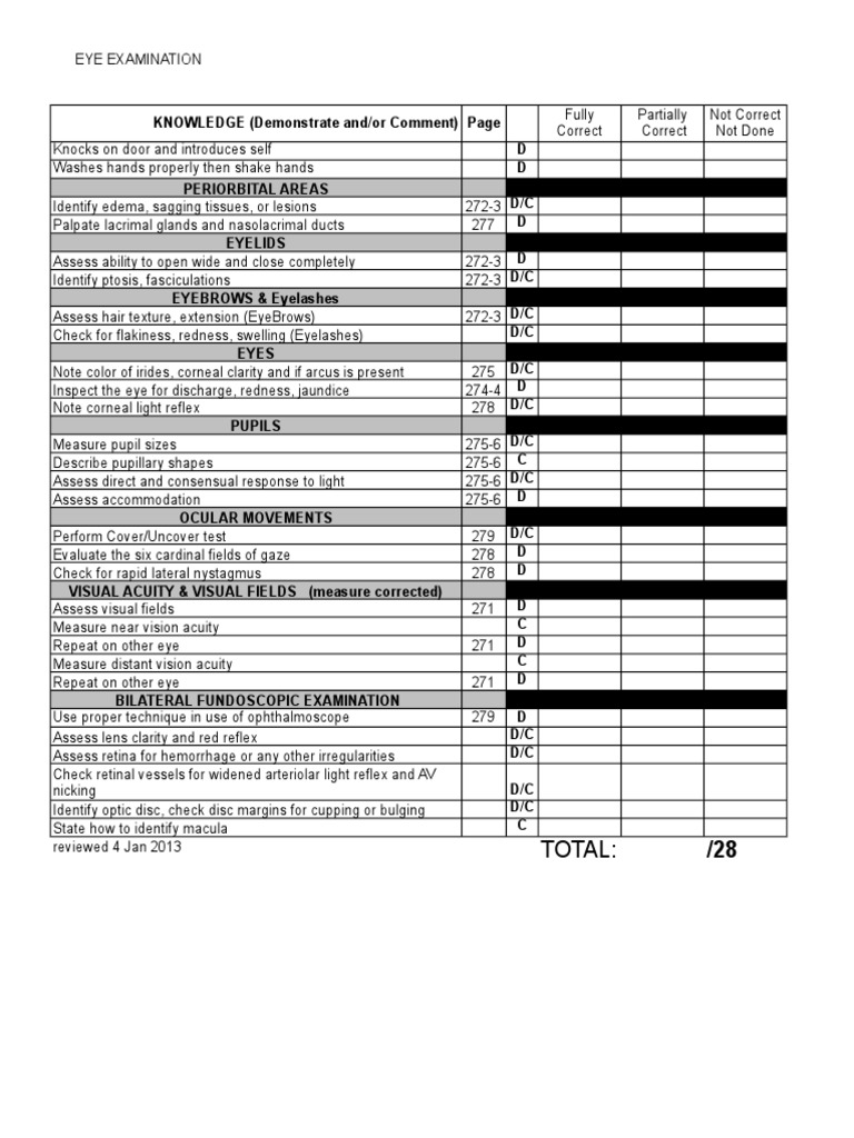 Instructions For Physical Exam | PDF | Human Eye | Optics