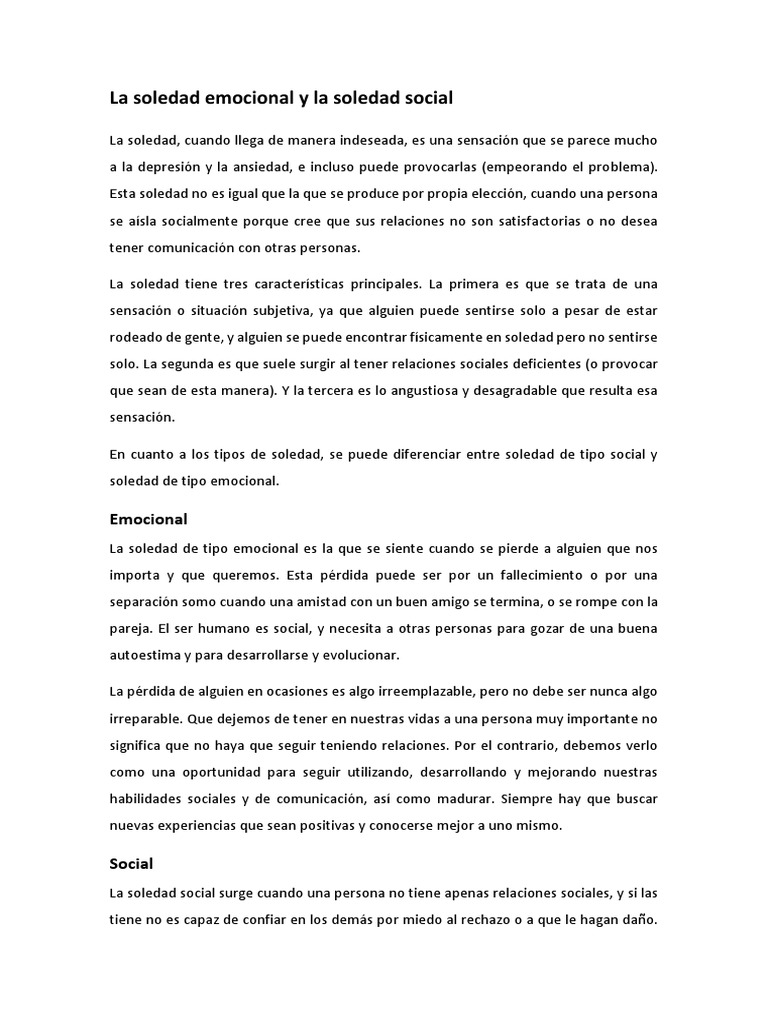 La Soledad Emocional y La Soledad Social | PDF | Soledad | Metafísica ...