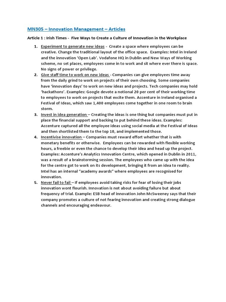 MN305 - Innovation Management - Articles | PDF