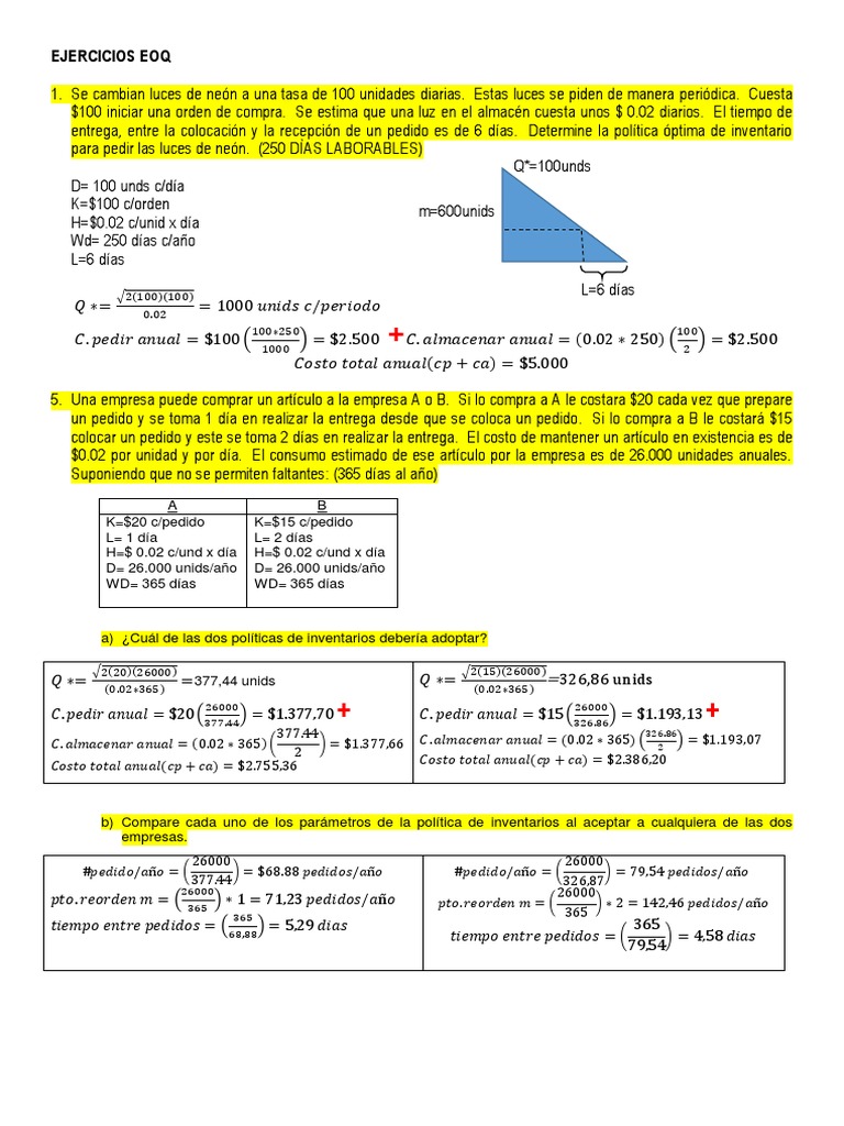 Resueltos - Base de Ejercicios Eoq | PDF | Inventario | Business