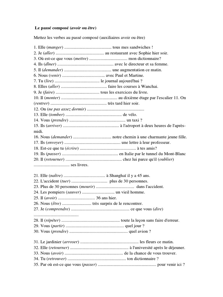 Le Passe Compose, Avoir Ou Etre | PDF | Des sports | Échecs